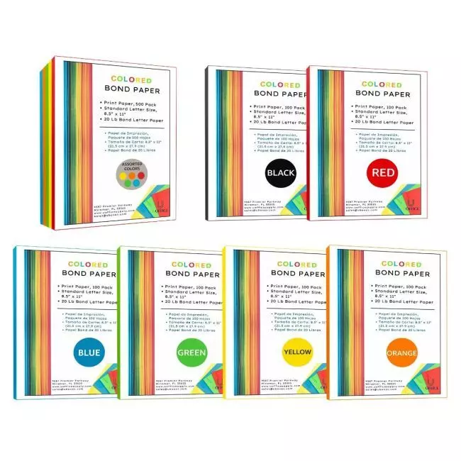 Colored Bond Paper 8.5" x 11", 100 Pages