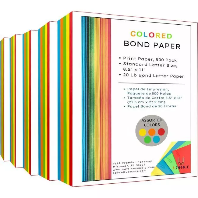 Colored Bond Paper Bundle 8.5" x 11", 20lbs, 2500 Pages, Multicolor